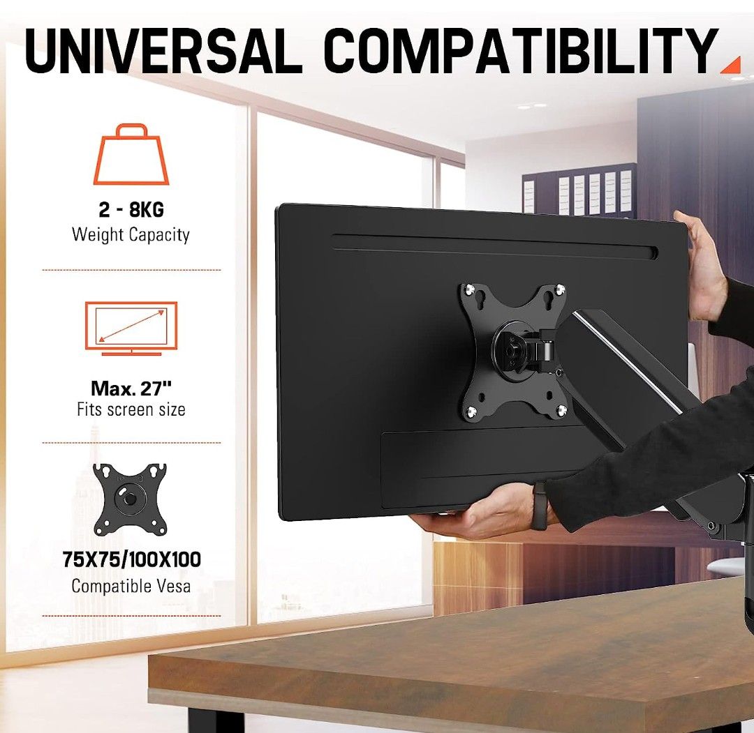 Eono Single Monitor Arm Desk Mount Height Adjustable Gas Spring Arm PC ...