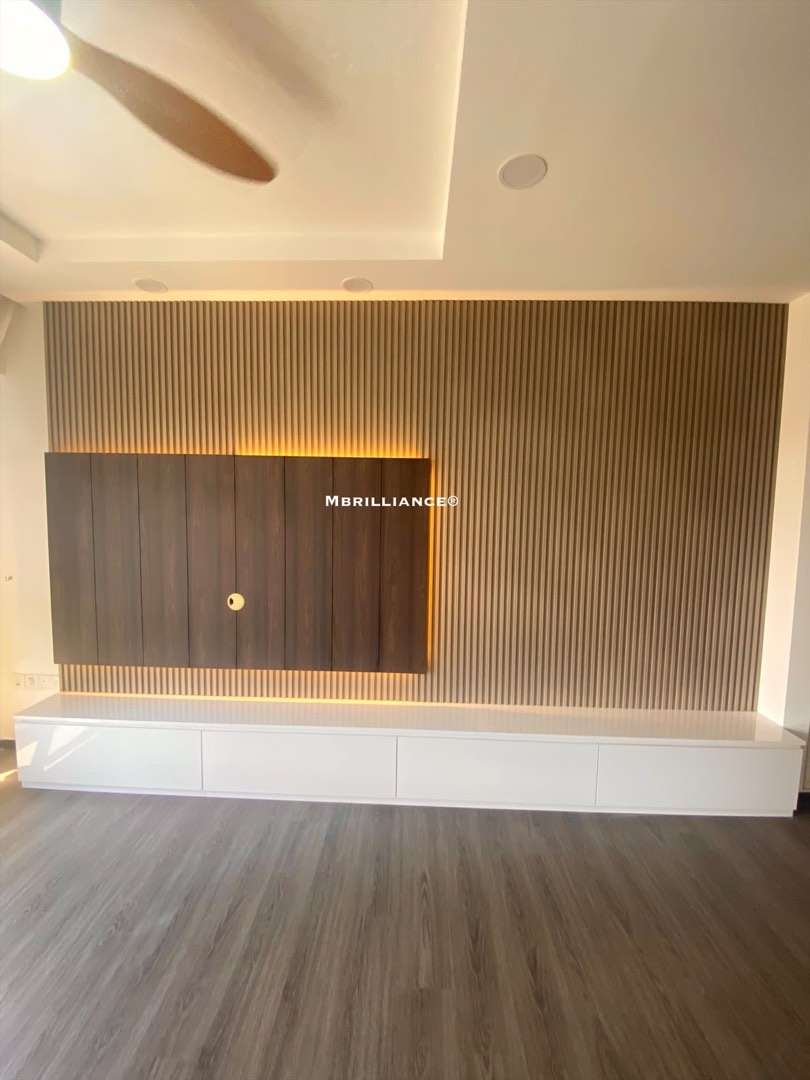 Fluted panel feature wall tv console, Furniture & Home Living ...