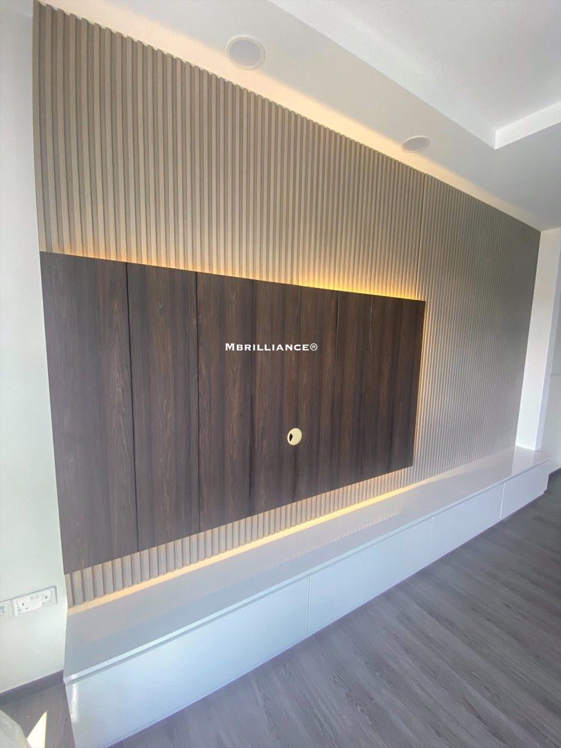 Fluted panel feature wall tv console, Furniture & Home Living ...