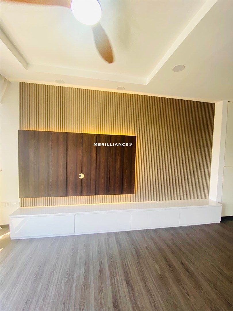 Fluted panel feature wall tv console, Furniture & Home Living ...