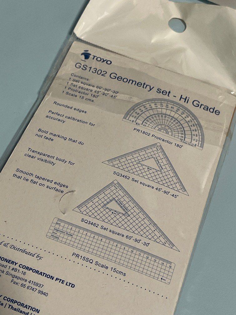 geometry set - set square, ruler, protractor, Hobbies & Toys ...