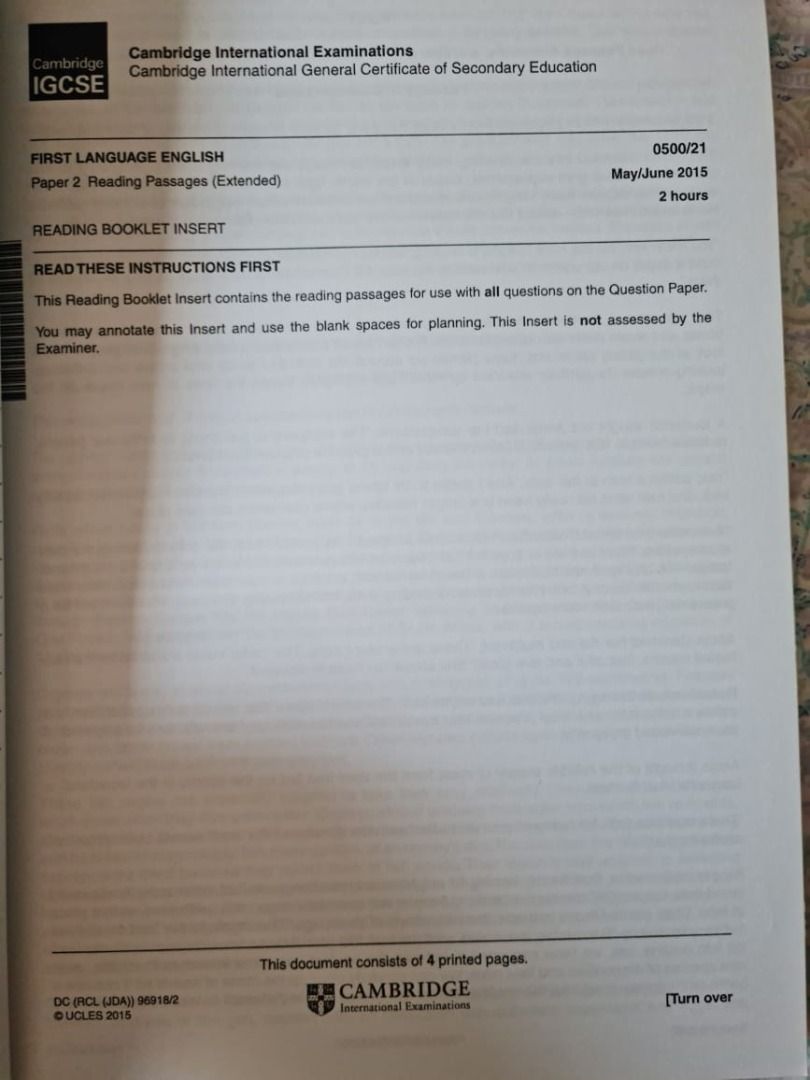 IGCSE English Past Year Papers ( Paper 2 Variant 1 2015-2019) in book ...