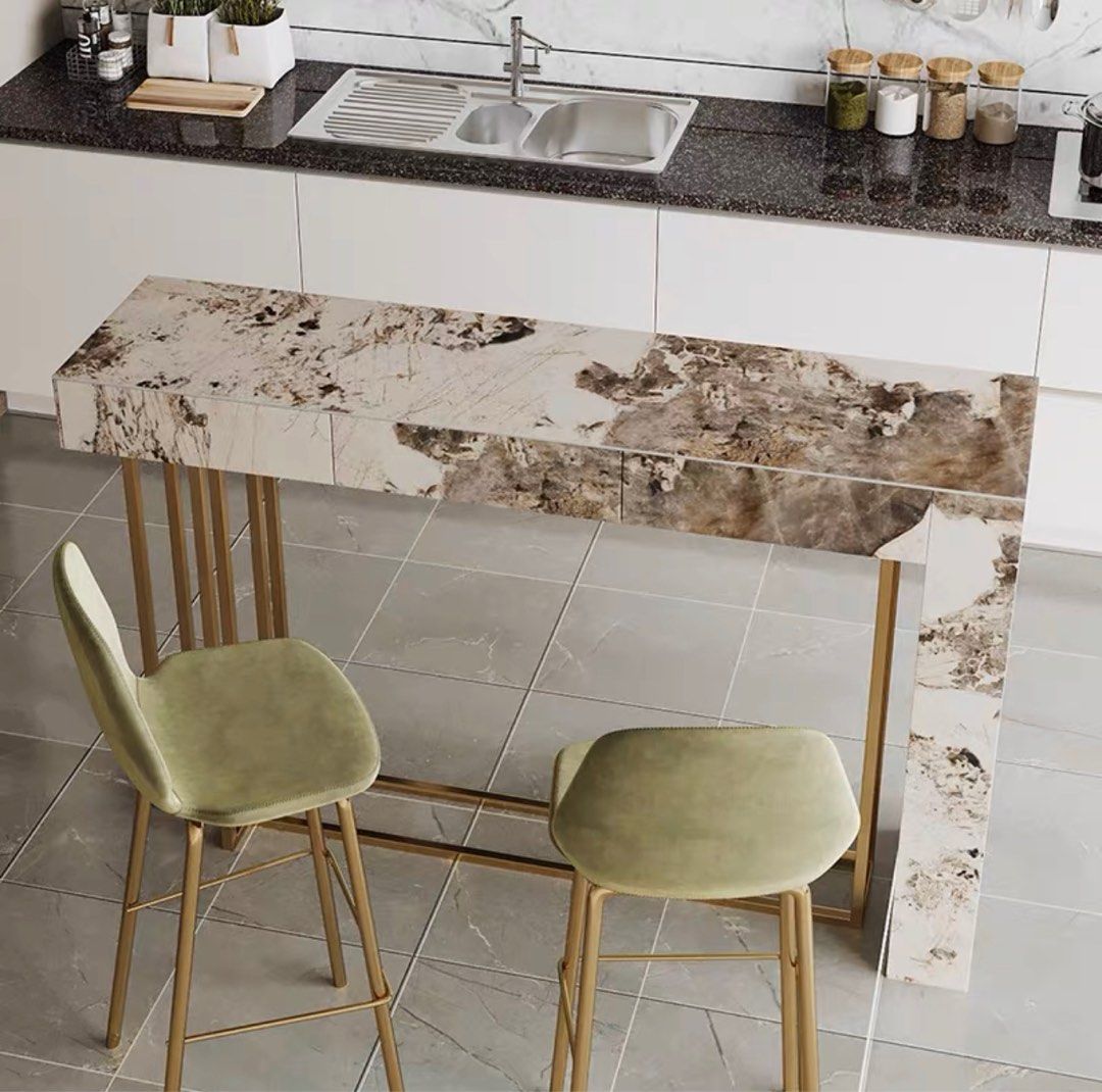 IMAN Modern Marble Bar Table & Stools, Furniture & Home Living ...