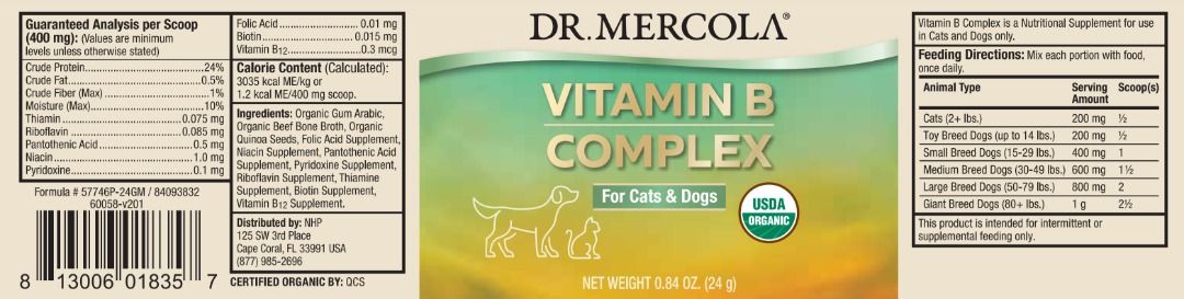 Mercola Healthy Pets, Dr Karen Becker Organic Vitamin B Complex (24g ...