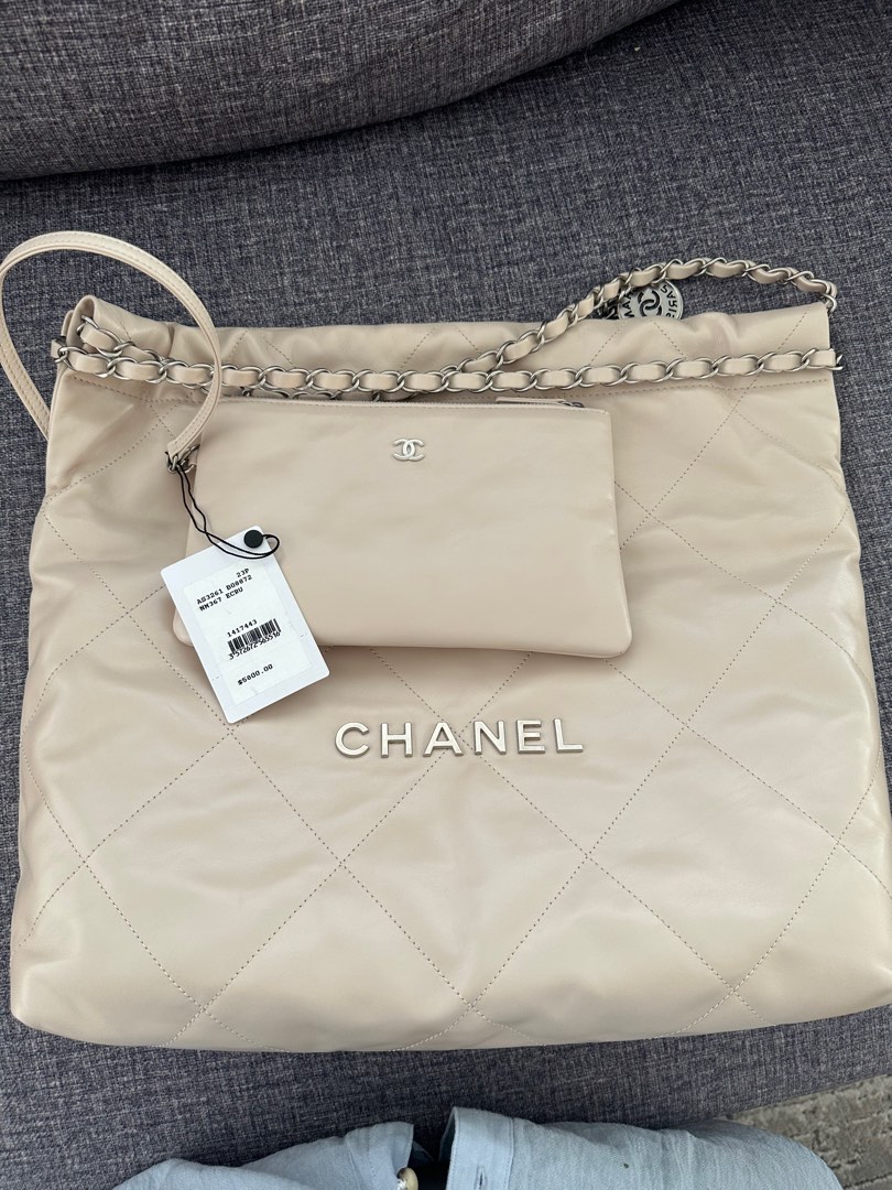 New authentic Chanel 23P ecru medium 22 bag, Luxury, Bags & Wallets on ...