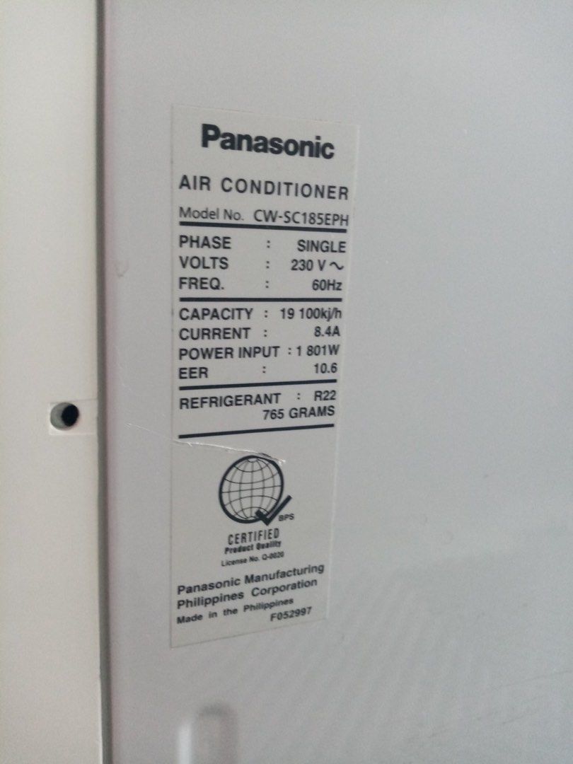 Panasonic aircon 2hp (used) for sale, TV & Home Appliances, Air ...