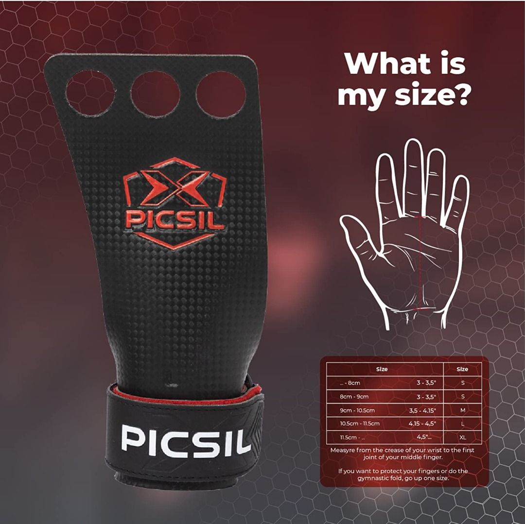 PICSIL RX Carbon Grips 3 Holes, Hand Made, Hand Grips for Weightlifting ...