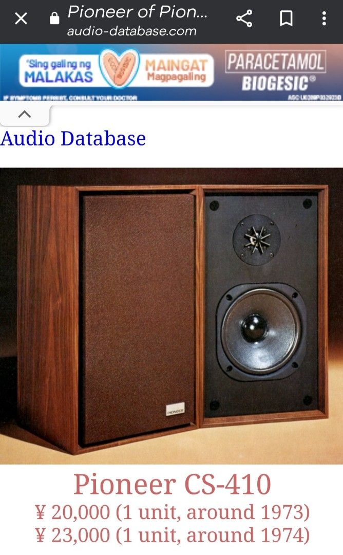 Pioneer CS-410 40w 8ohms 1973 model solid wood made Japan, Audio, Soundbars, Speakers ...