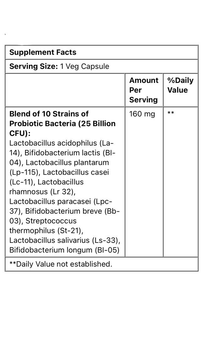 Probiotics 25 Billion, 50 Veg Caps Probiotic -10 Strains, Health ...