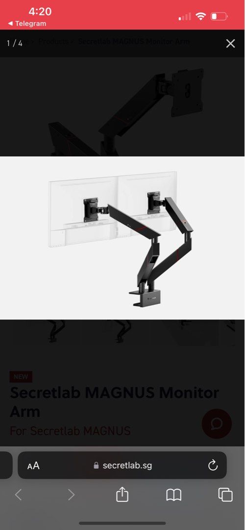 Secret Lab Magnus Dual Arm Monitor Arm, Computers & Tech, Parts ...