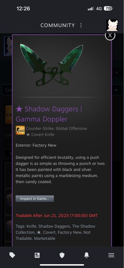 shadow dagger gamma doppler knife csgo, Video Gaming, Video Games ...