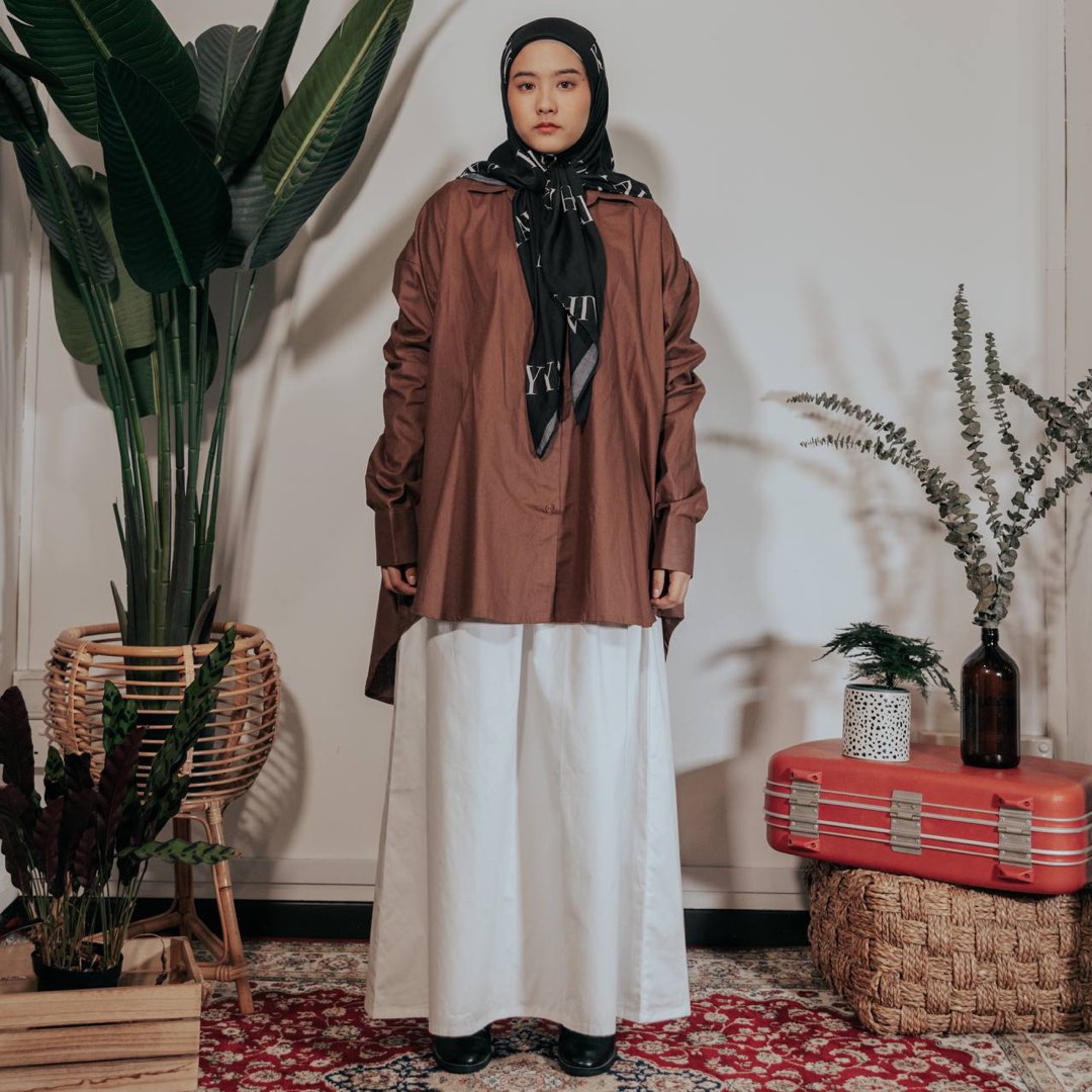 SMK Top Linen Brown, Women's Fashion, Muslimah Fashion, Tops on Carousell