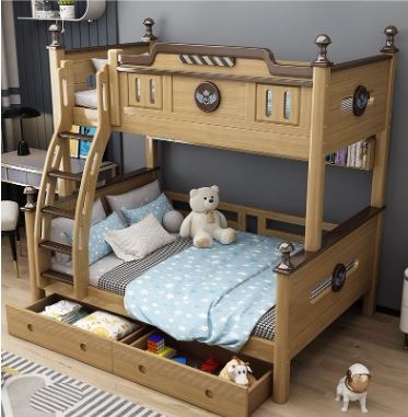 Solid wood upper and lower bunk bed children's bed multifunctional ...