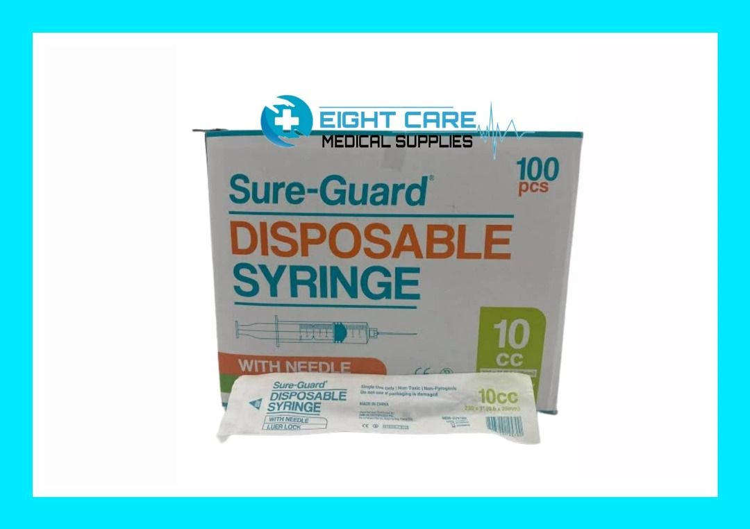 Sure-Guard Disposable Syringe 10cc I 23G x 1" I 100pieces per Box, Health & Nutrition, Medical ...