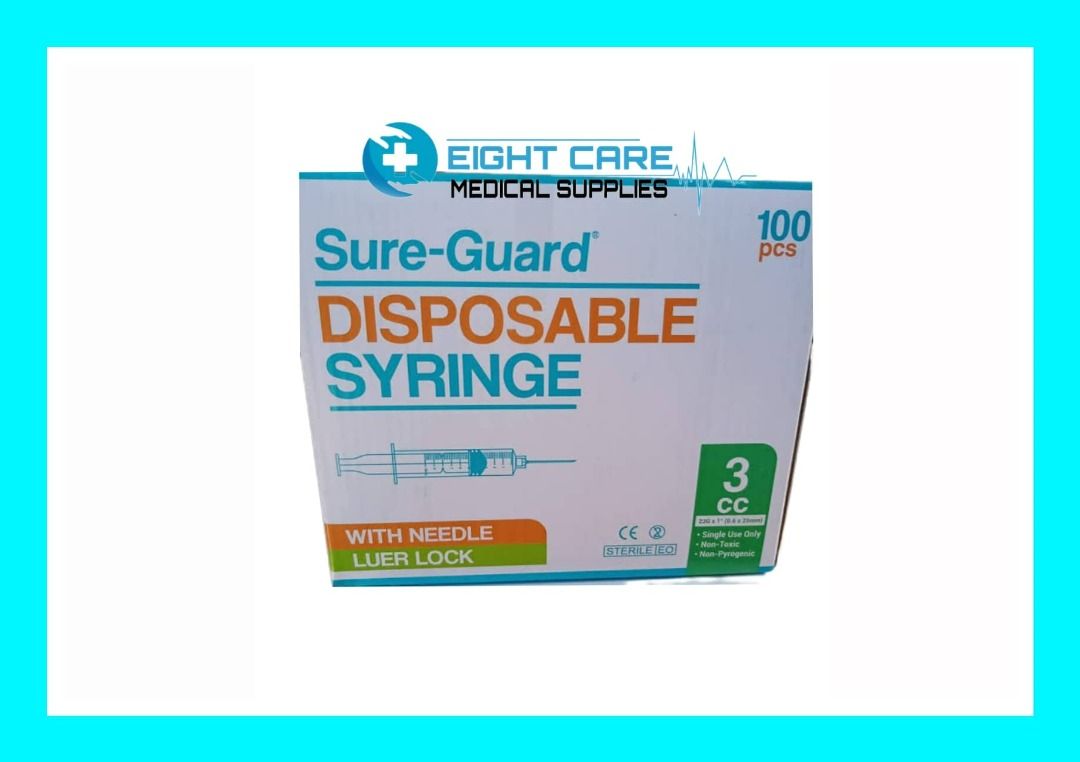 Sure-Guard Disposable Syringe 3cc I 23G x 1" I 100pieces per Box ...