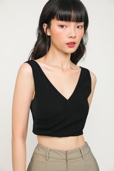 TTR Raquel Front Wrap Top in Black, Women's Fashion, Tops, Sleeveless ...