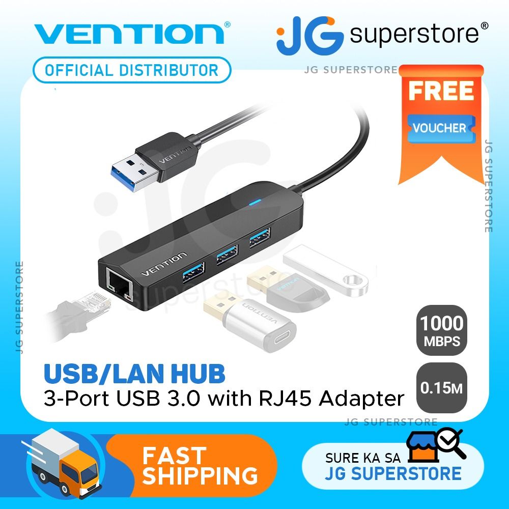 Vention 3-Port USB 3.0 Nickel Plated 0.15-Meter Hub with 1000Mbps ...