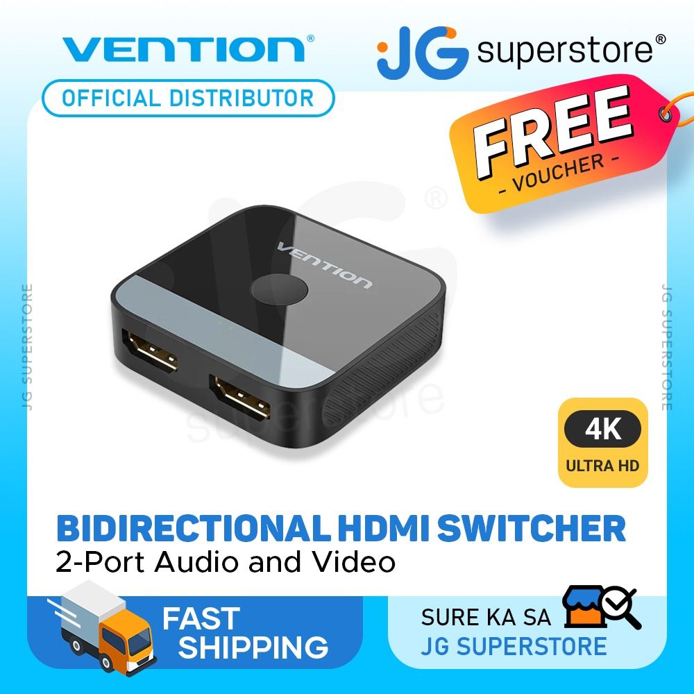 Vention 4K UHD 60Hz 2-In 1-Out HDMI 2.0 Bidirectional Switcher with Onboard Source and Display ...