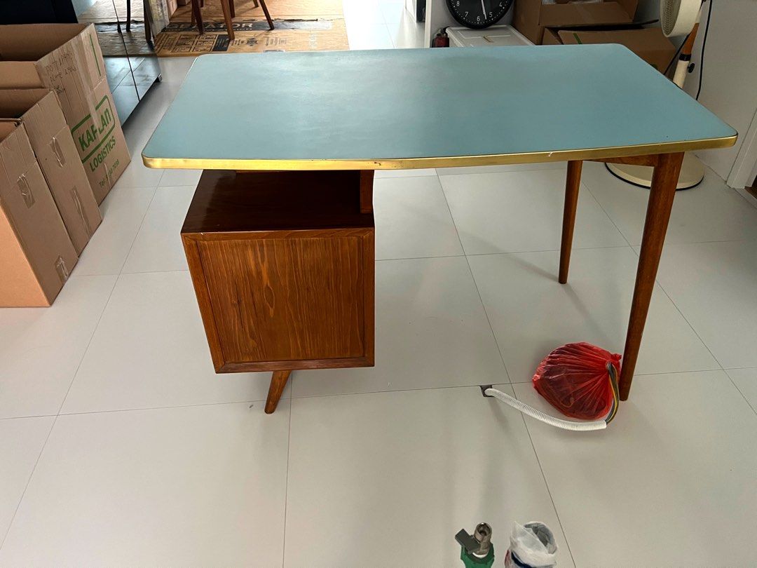 Vintage mid-century teak pencil leg table, Furniture & Home Living ...