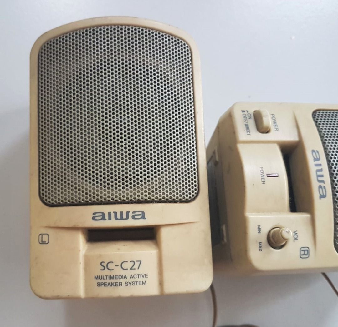 Vintage Mini Speakers, Aiwa Active Speaker System, Model SC-C27, Japan, 2 Multimedia Speakers, 6 ...