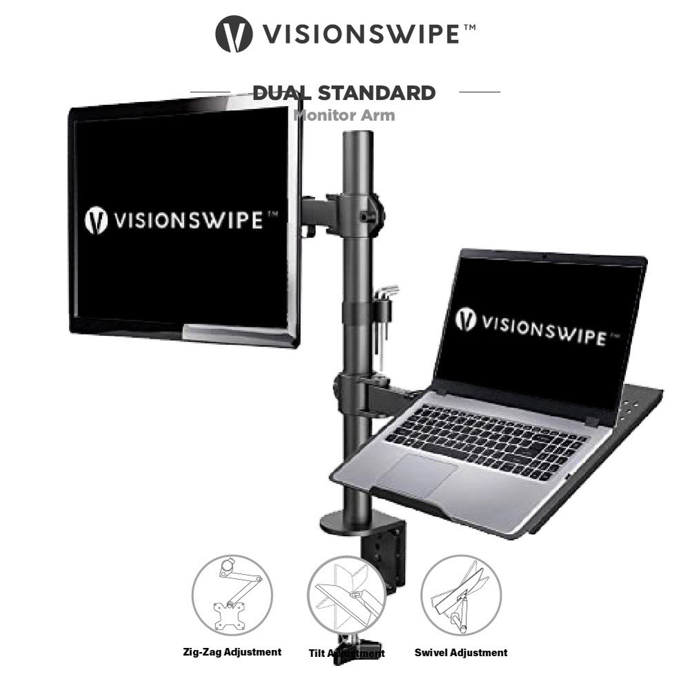 (VisionSwipe) Standard Monitor Arm with Laptop Holder & Reinforcement ...