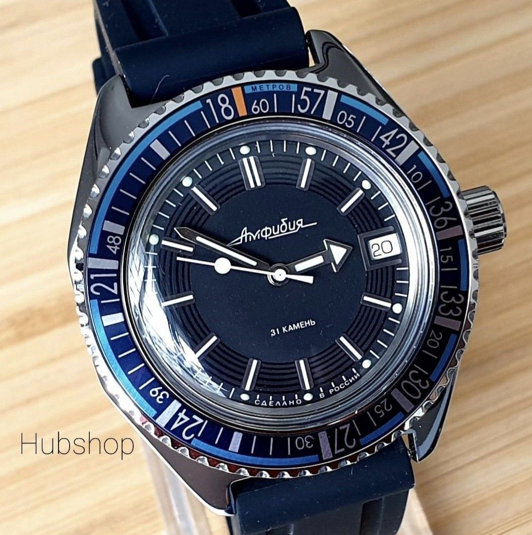 Sale! Vostok Amphibia Mod Automatic Watch. Seiko 5 black dial. Silicon ...