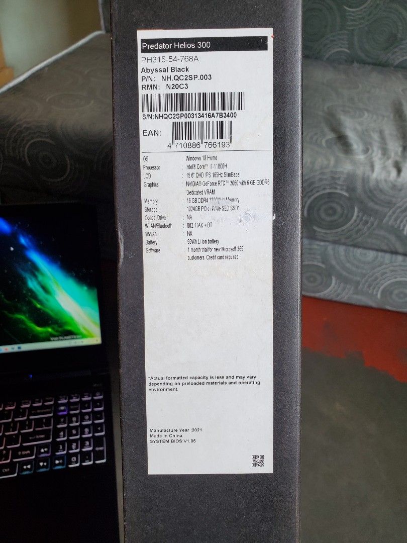 Acer predator Core i7 11th gen 16gb ram 1tb ssd With RTX 3060 ...