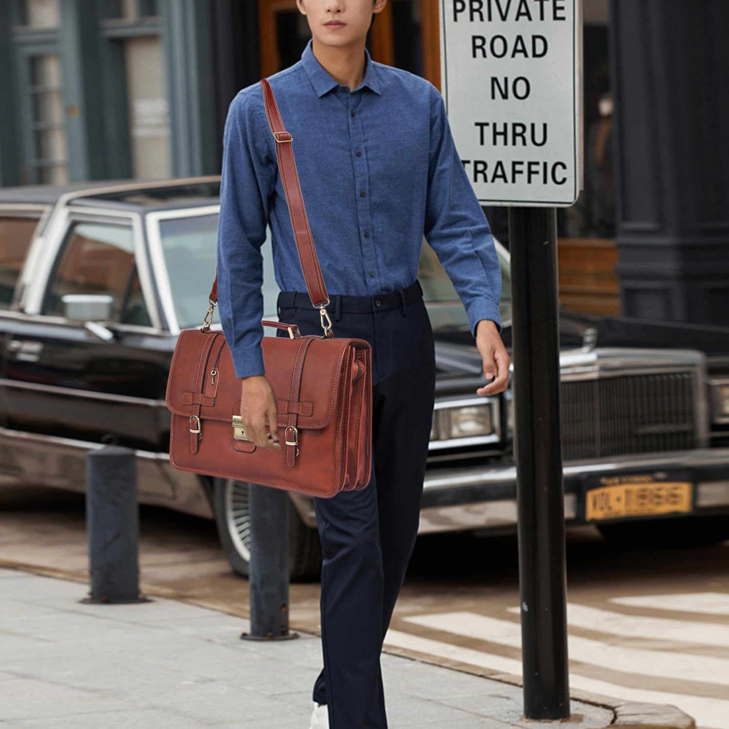 Banuce Full Grains Italian Leather Briefcase for Men with Lock Attache ...