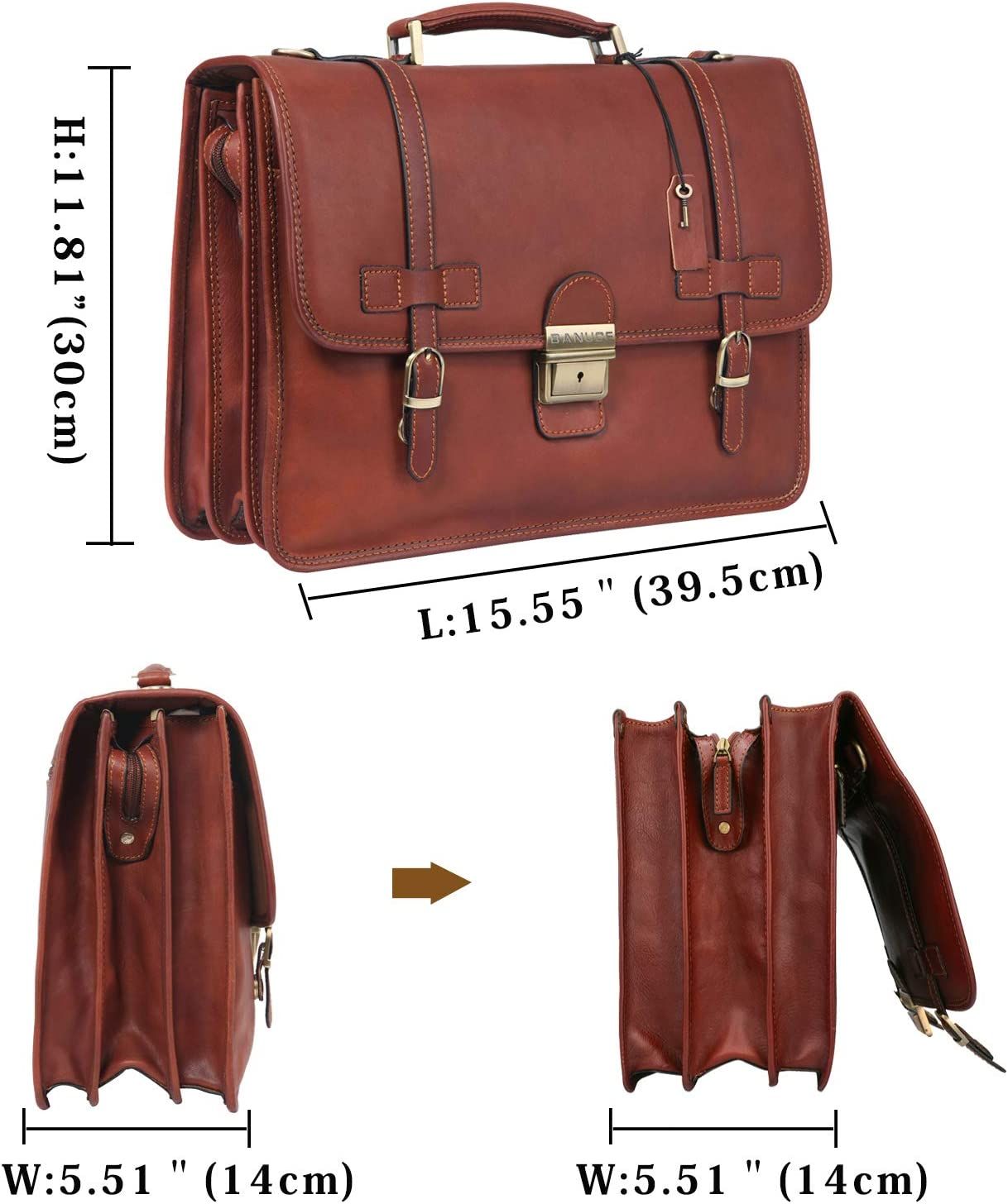 Banuce Full Grains Italian Leather Briefcase for Men with Lock Attache ...