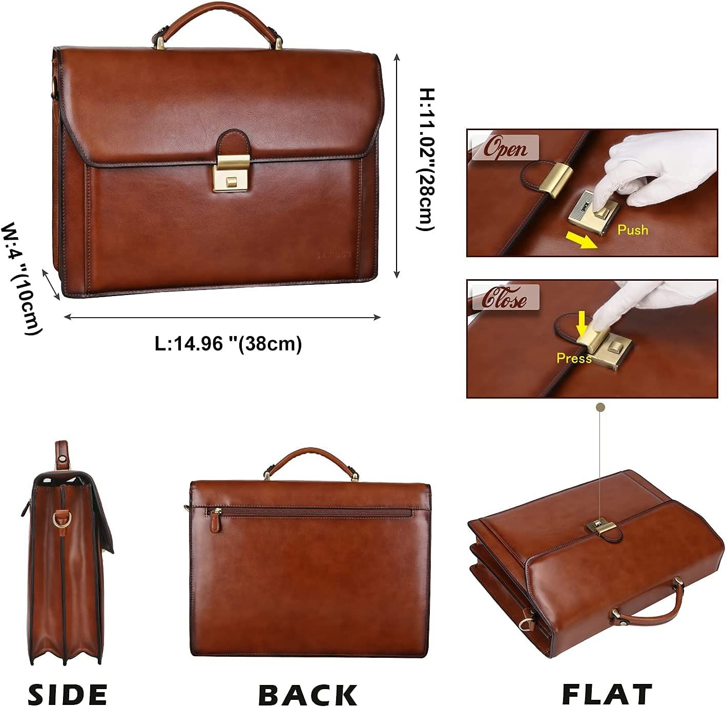 Banuce Vintage Leather Briefcase for Men with Lock Attache Case 14 Inch ...