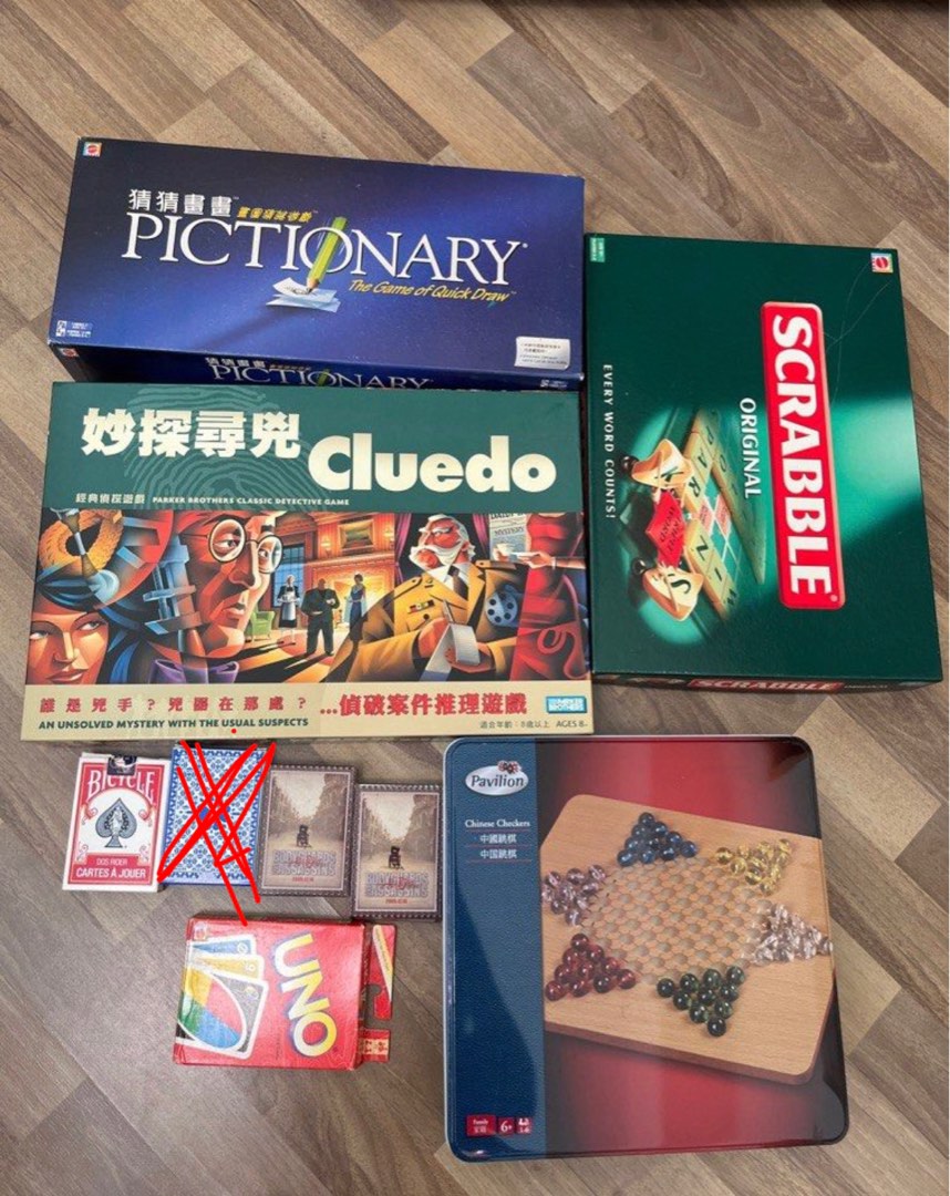 Board Games Cluedo Pictionary Scrabble Uno + Playing Cards + Chinese ...