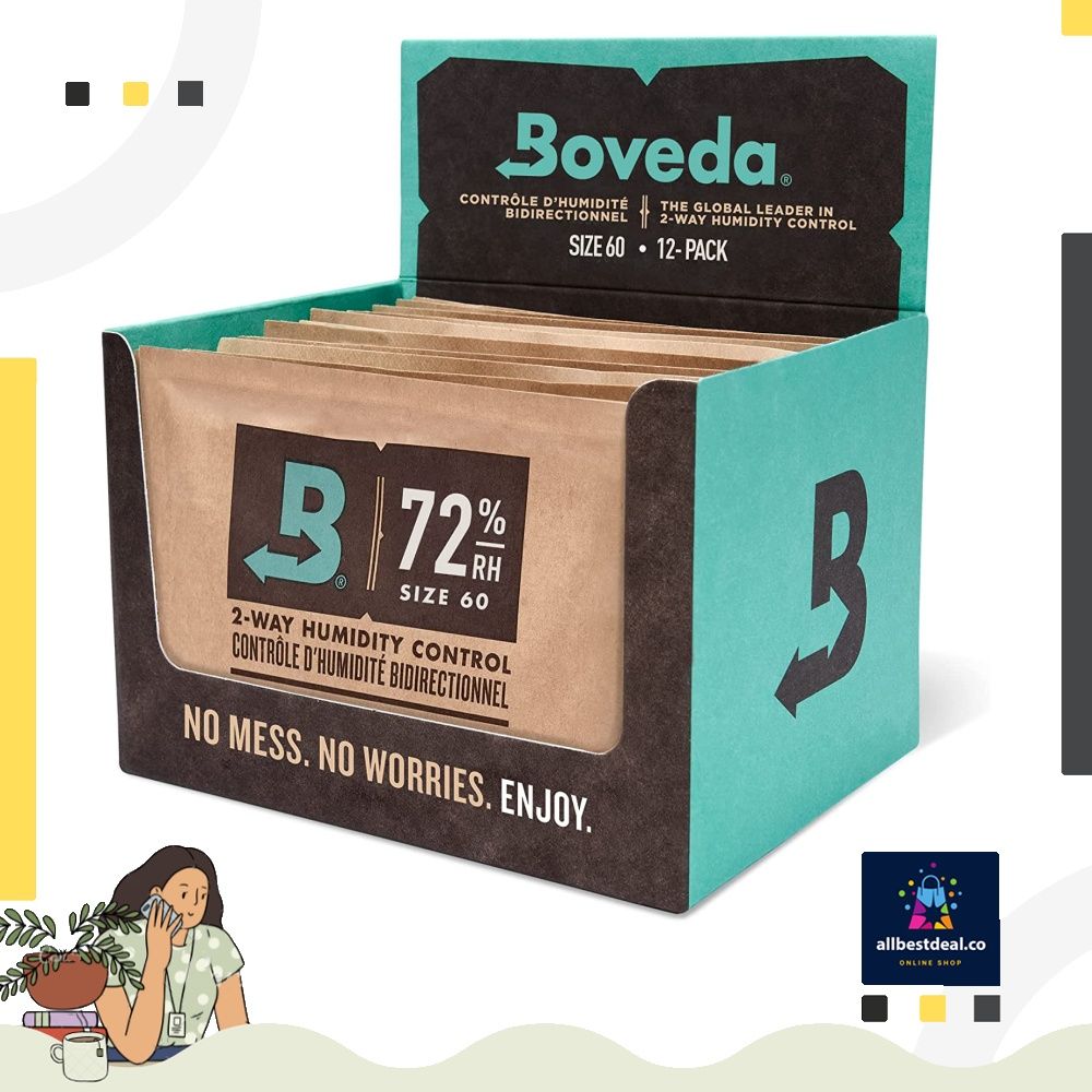 Boveda 72% Two-Way Humidity Control Packs For Wood Humidifier Boxes – 12 Pack – Moisture ...