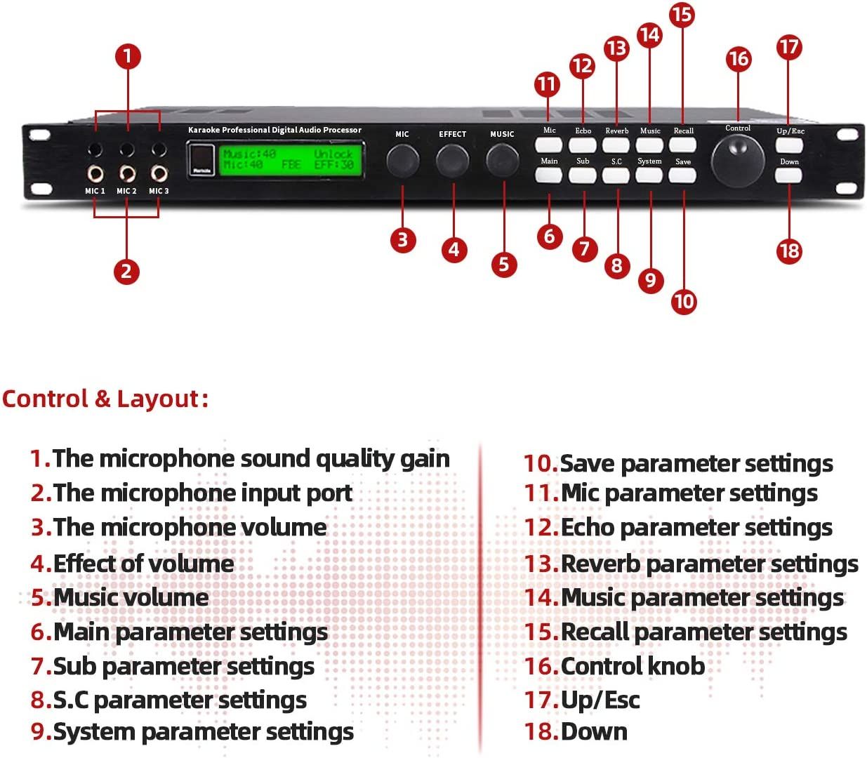 Depusheng X5 Digital Mixer Reverberator Microphone KTV Audio Processor ...