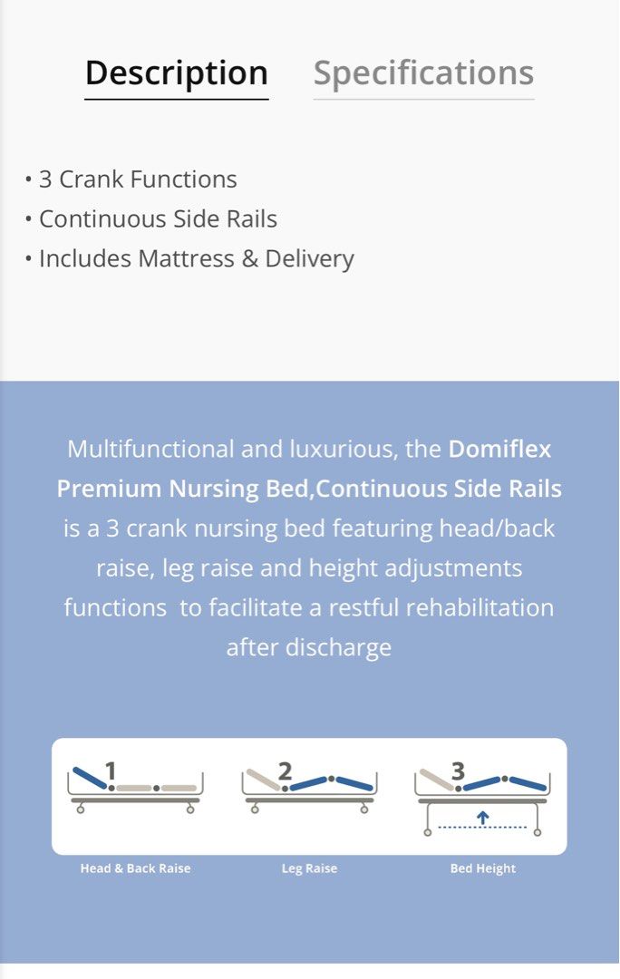 Domiflex Premium Nursing Bed, Continuous Side Rails, Furniture & Home ...