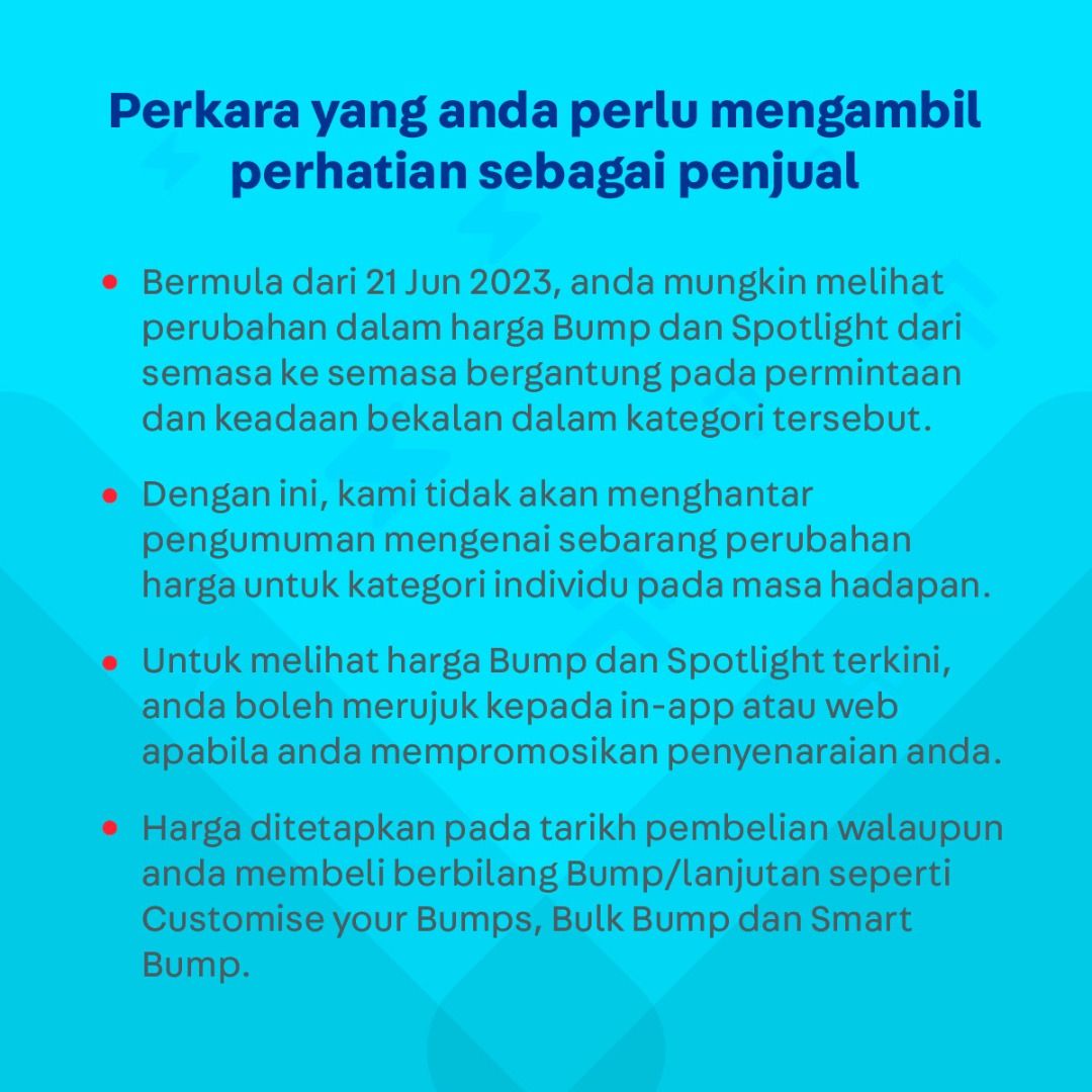 Harga kemas kini untuk Bumps dan Spotlight, Announcements on Carousell