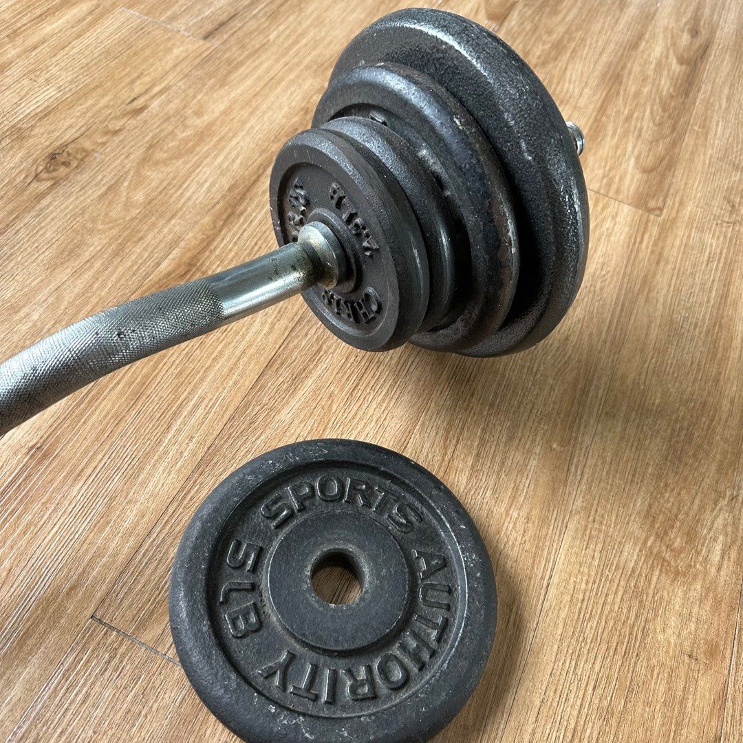 HOME GYM - WEIGHT LIFTING PLATES + CURL BAR SET, Sports Equipment ...