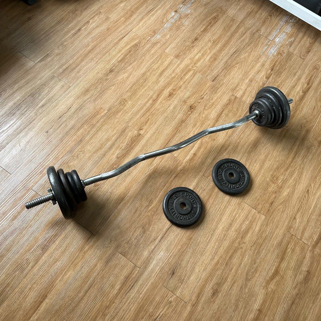 HOME GYM - WEIGHT LIFTING PLATES + CURL BAR SET, Sports Equipment ...