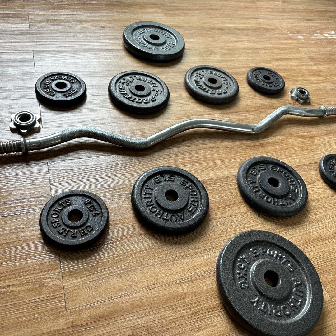 HOME GYM - WEIGHT LIFTING PLATES + CURL BAR SET, Sports Equipment ...