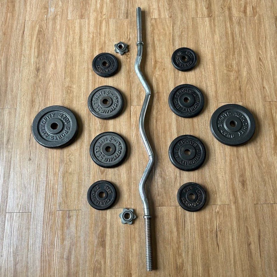 HOME GYM - WEIGHT LIFTING PLATES + CURL BAR SET, Sports Equipment ...