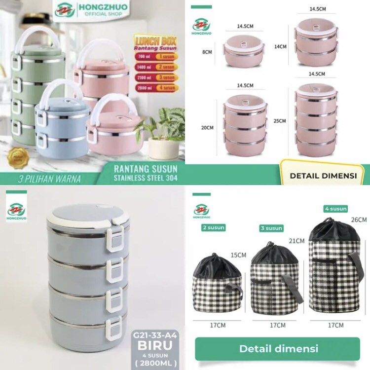 Hongzhuo - Rantang Lunch Box Susun Stainles Steel 3 Susun Premium ...