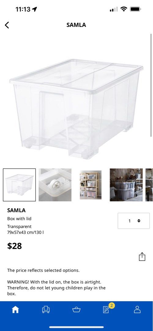 IKEA Samla storage box 130l, Furniture & Home Living, Home Improvement ...