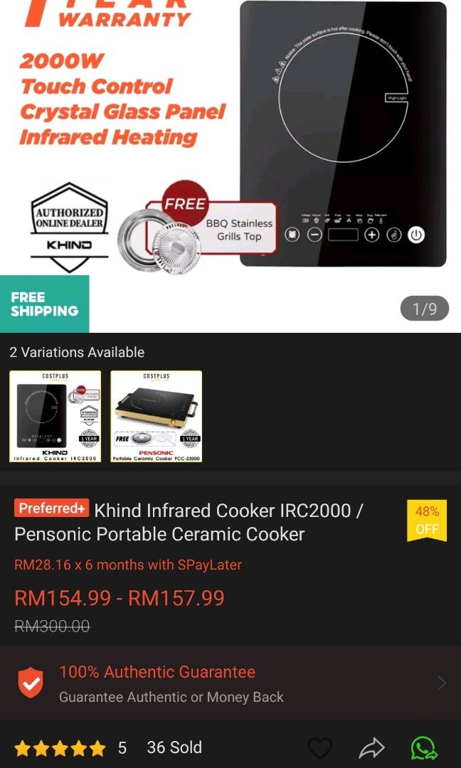 Infrared Cooker (Khind IRC2000), TV & Home Appliances, Kitchen ...
