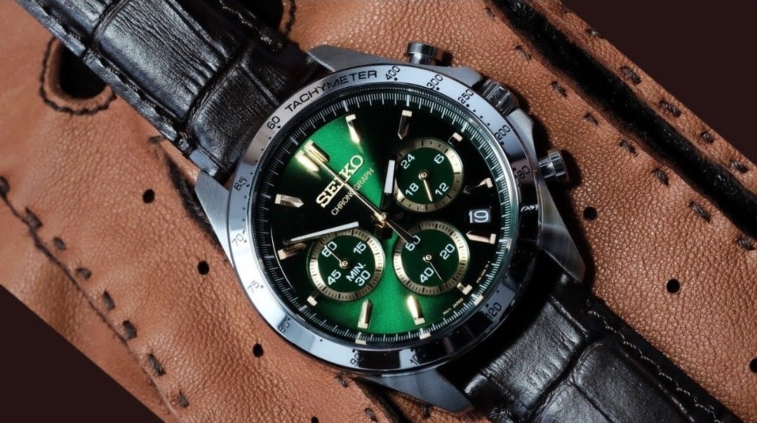*JDM*Seiko Spirit SBTR017 Chronograph Green Dial JAPAN-MADE Men's Leather Strap Watch Birthday ...