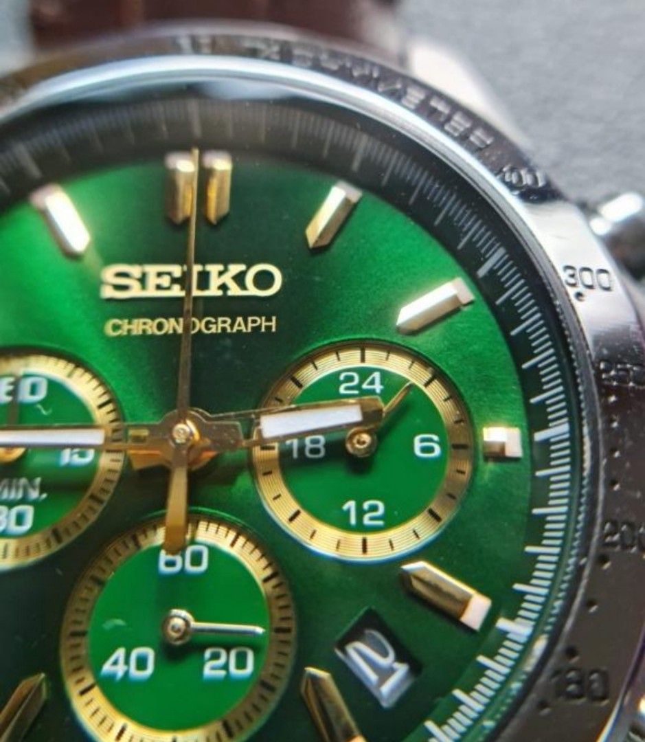 *JDM*Seiko Spirit SBTR017 Chronograph Green Dial JAPAN-MADE Men's Leather Strap Watch Birthday ...