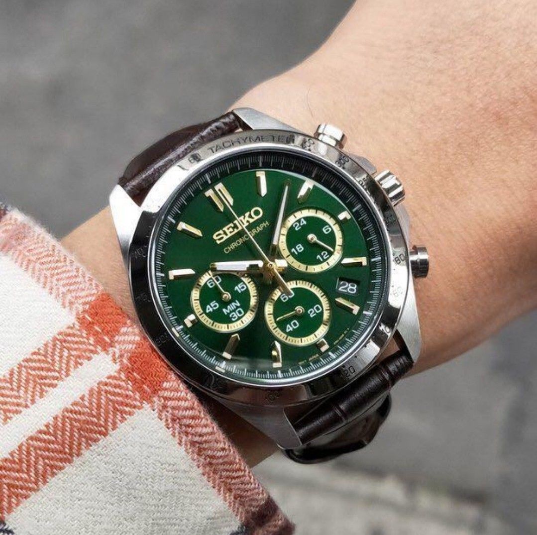 *JDM*Seiko Spirit SBTR017 Chronograph Green Dial JAPAN-MADE Men's Leather Strap Watch Birthday ...