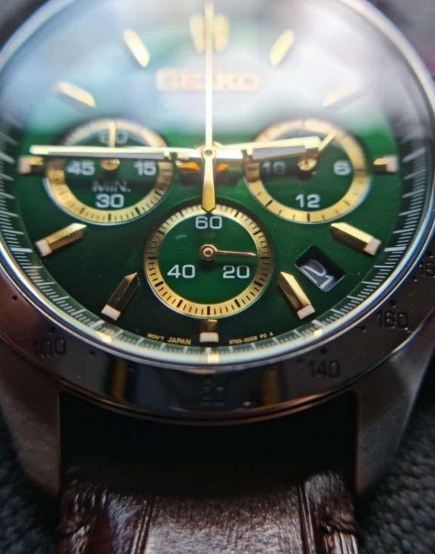 *JDM*Seiko Spirit SBTR017 Chronograph Green Dial JAPAN-MADE Men's Leather Strap Watch Birthday ...