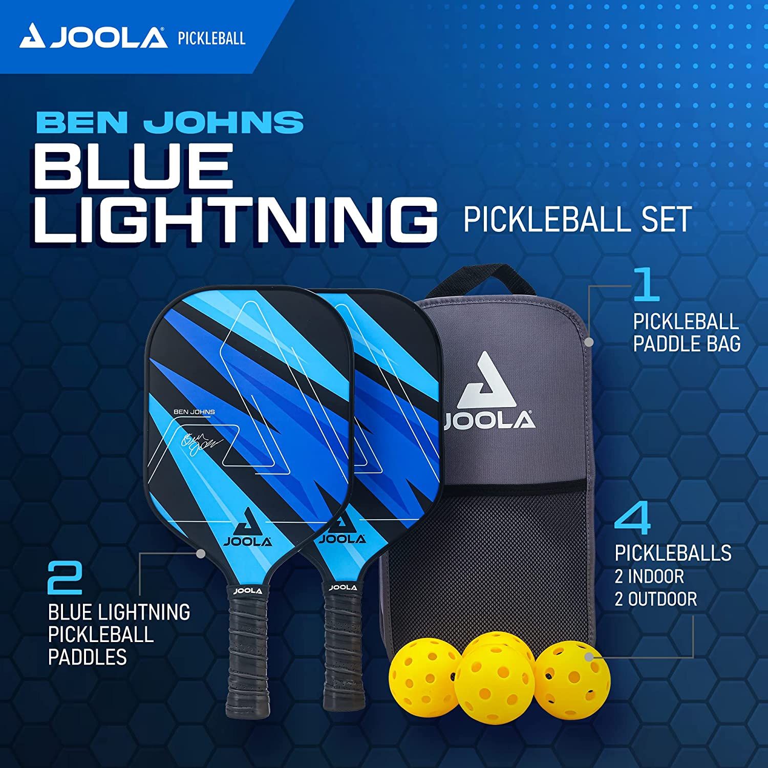 JOOLA Ben Johns Pickleball Set with 2 Fiberglass Paddles - Includes 2 ...