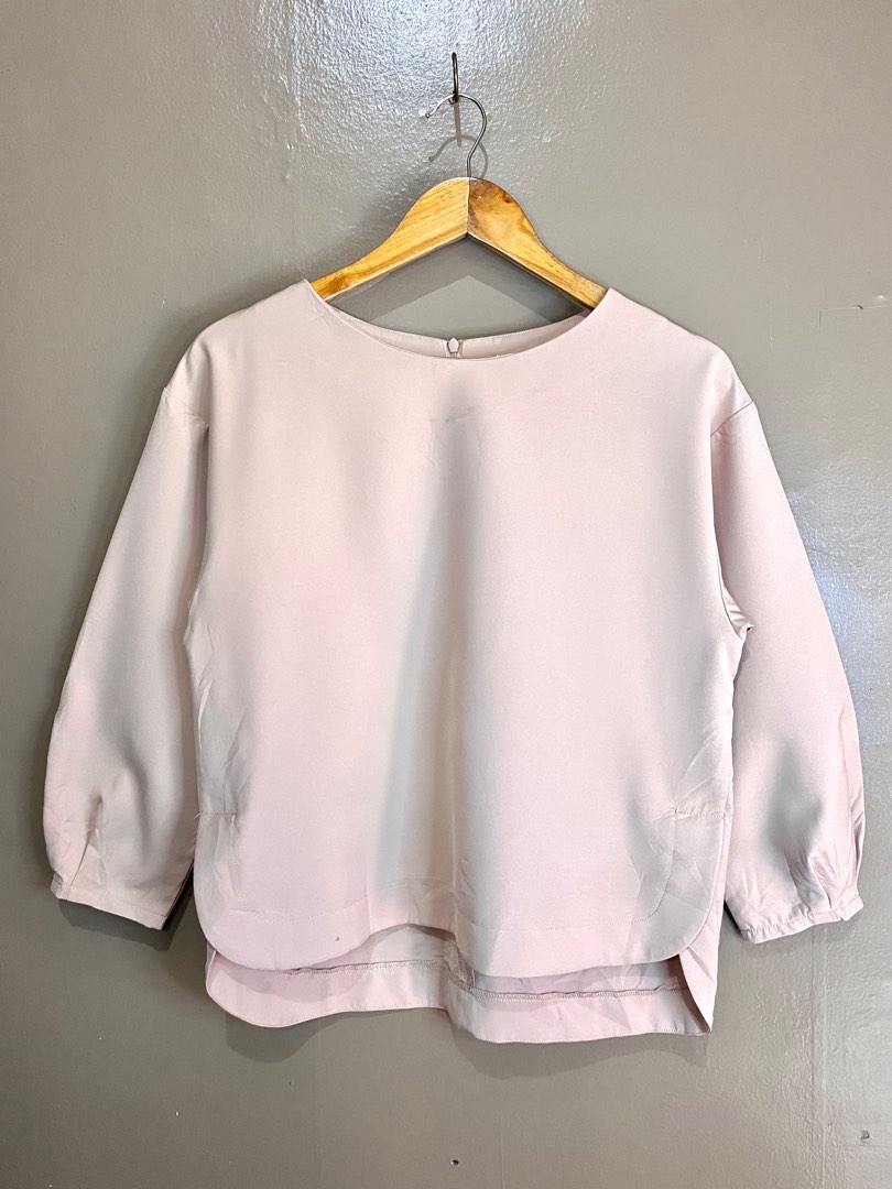 L | Pastel Pink Blouse, Women's Fashion, Tops, Blouses on Carousell