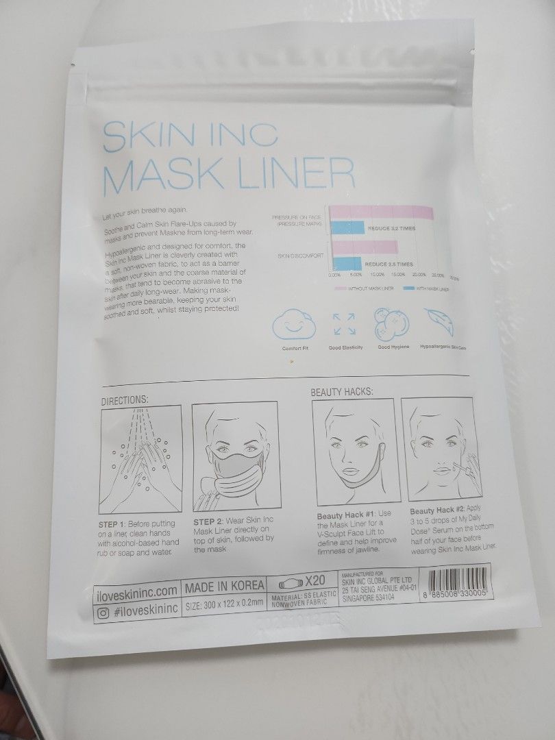 NEW Skin Inc Mask Liner, Health & Nutrition, Face Masks & Face Shields ...
