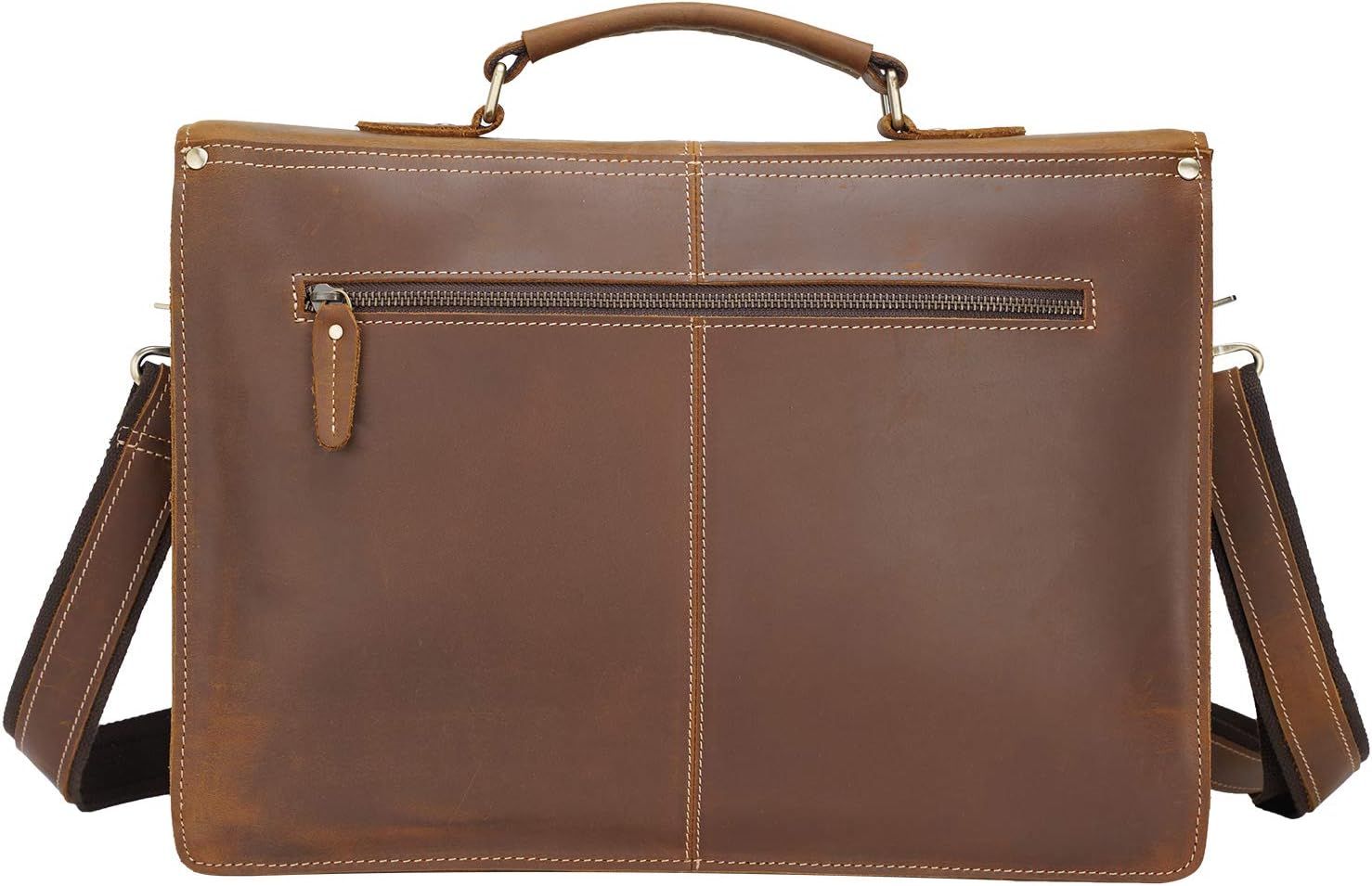Polare 16" Full Grain Leather Messenger Bag Laptop Briefcase Bag ...